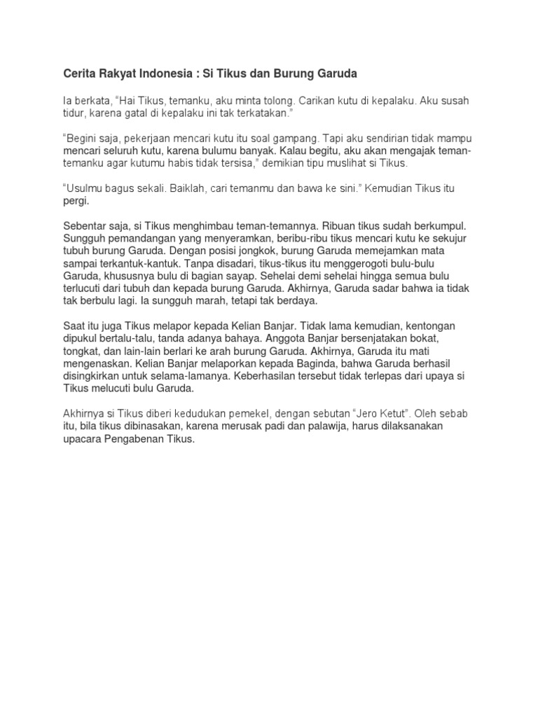 Cerita Rakyat Si Tikus Dan Burung Garuda Part2 | PDF | Dewasa Muda