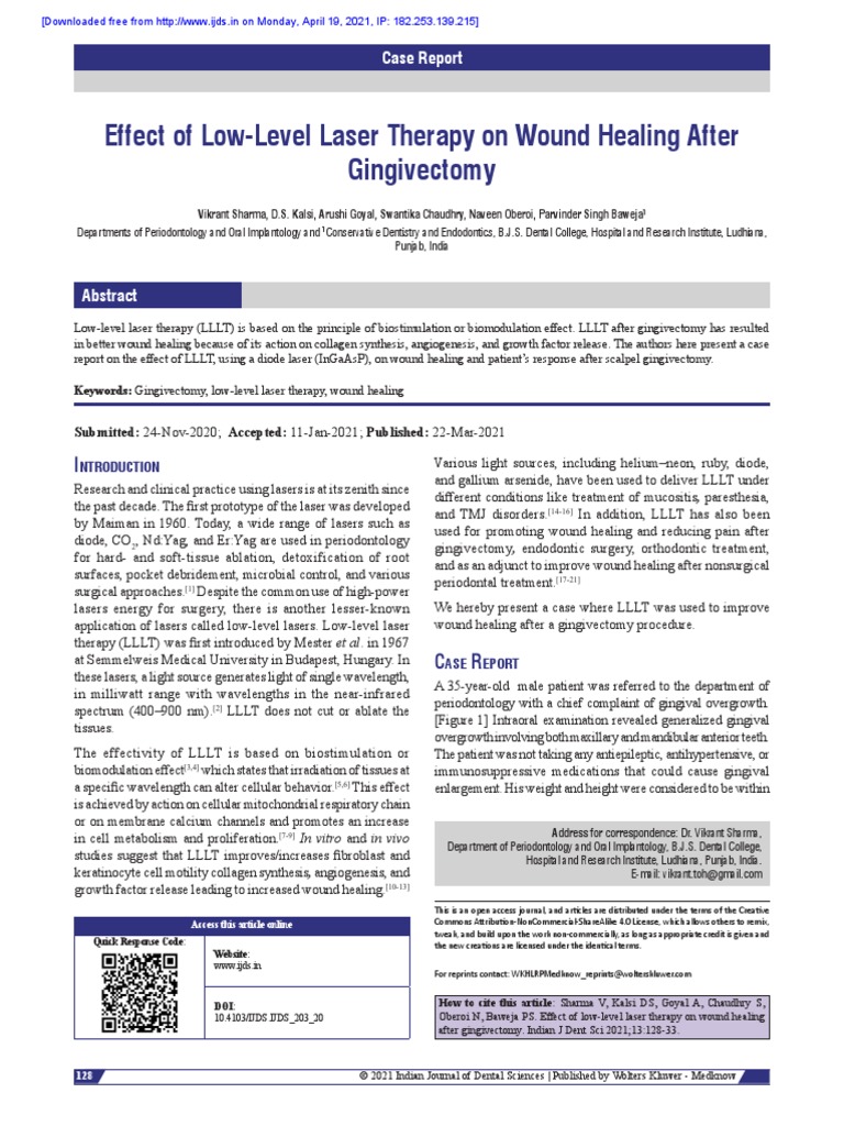 Effect of Low Level Laser Therapy On Wound Healing After | PDF ...