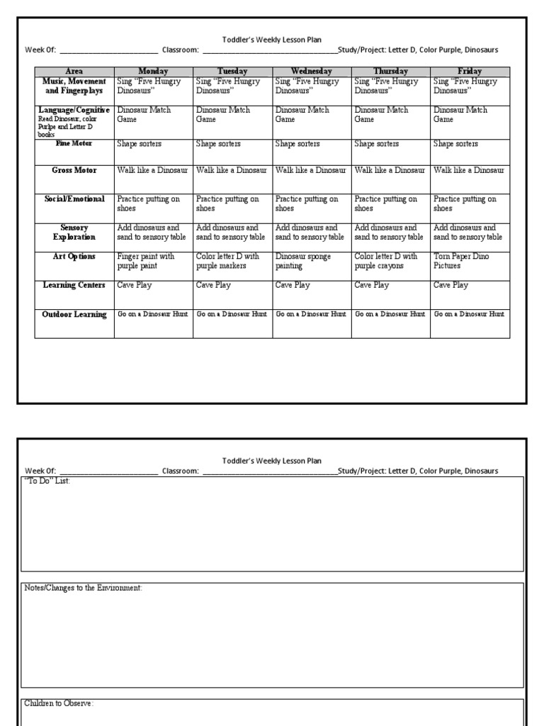 Weekly Toddler Lesson Plan: Dinosaurs | PDF | Neuropsychological ...