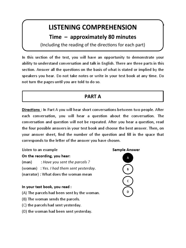 Listening Comprehension: Time - Approximately 80 Minutes | PDF ...