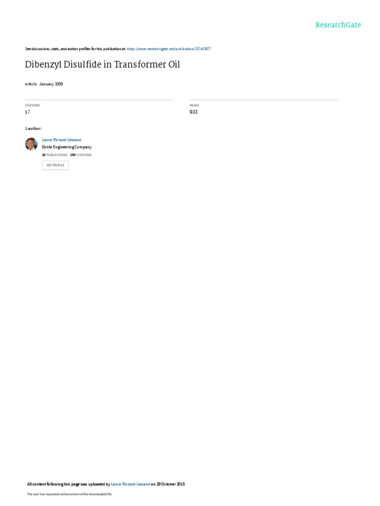 Dibenzyl Disulfide in Transformer Oil: January 2008 | PDF | Thiol | Sulfur