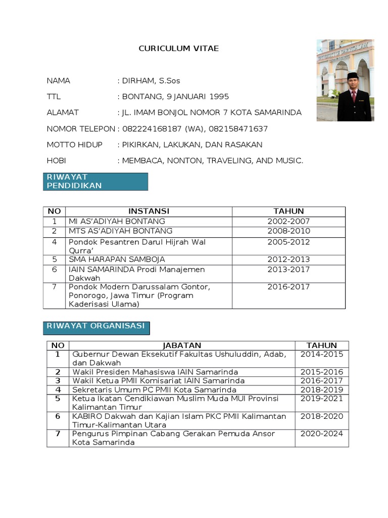 CV Dirham: Pendidikan dan Pengalaman Organisasi | PDF | Ilmu Sosial ...