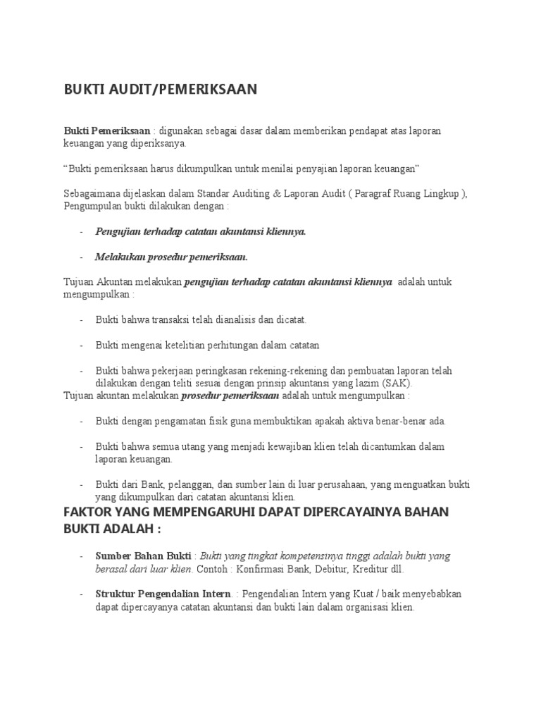 Bukti Audit | PDF | Pengelolaan Keuangan & Uang | Hukum
