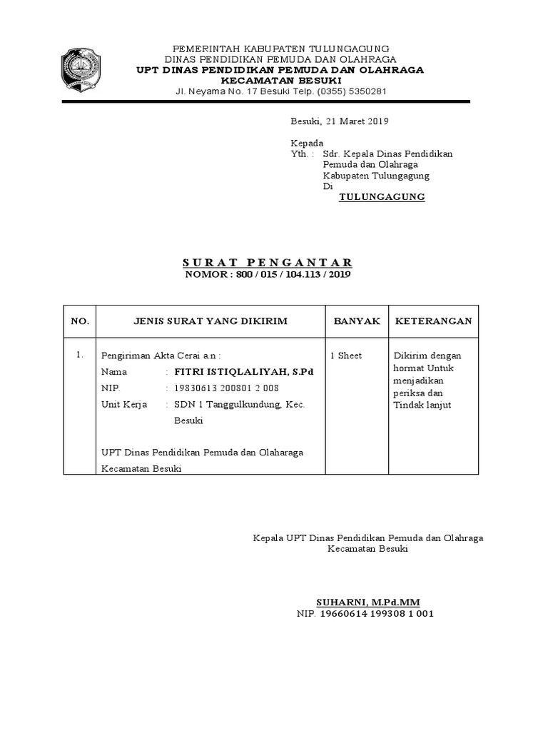 Surat Pengantar Akte Cerai | PDF