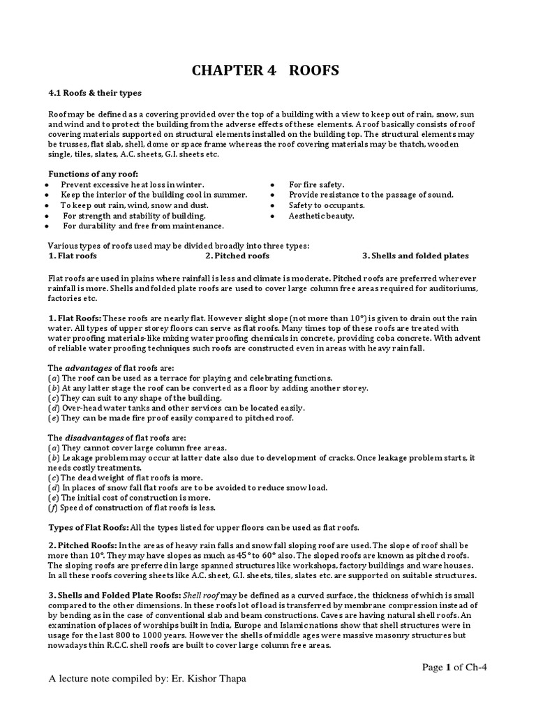 Chapter 4 Roofs: Page 1 of Ch-4 A Lecture Note Compiled By: Er. Kishor ...