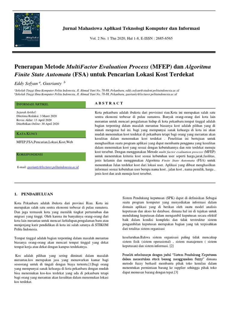 Penerapan Metode Multifactor Evaluation Process (Mfep) Dan Algoritma | PDF