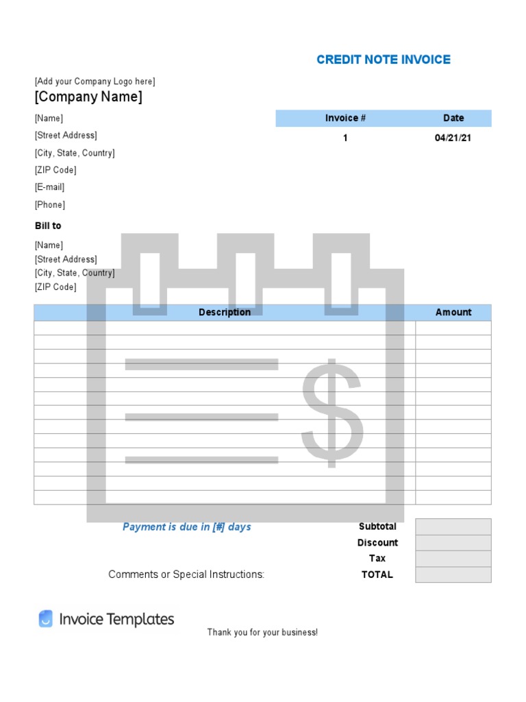 Credit Note Invoice Template