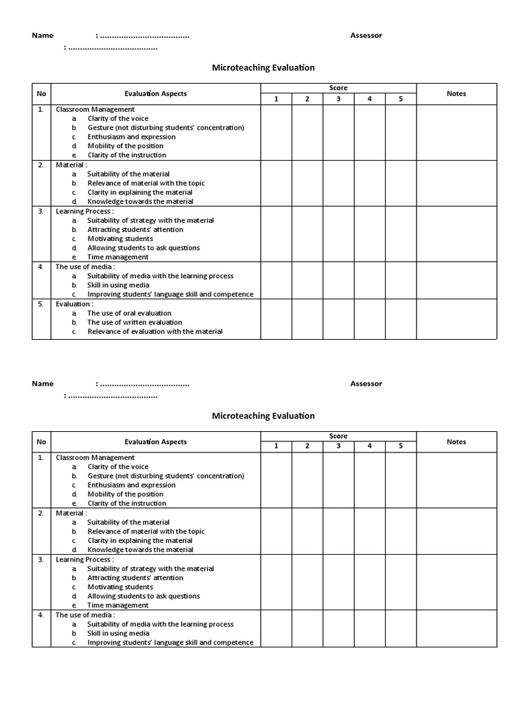 Format Penilaian Praktek Microteaching | PDF | Classroom Management | Applied Psychology