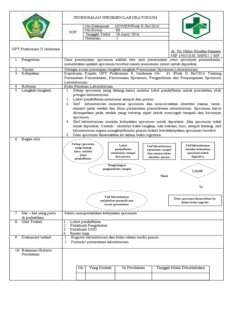 Sop Penerimaan Spesimen | PDF