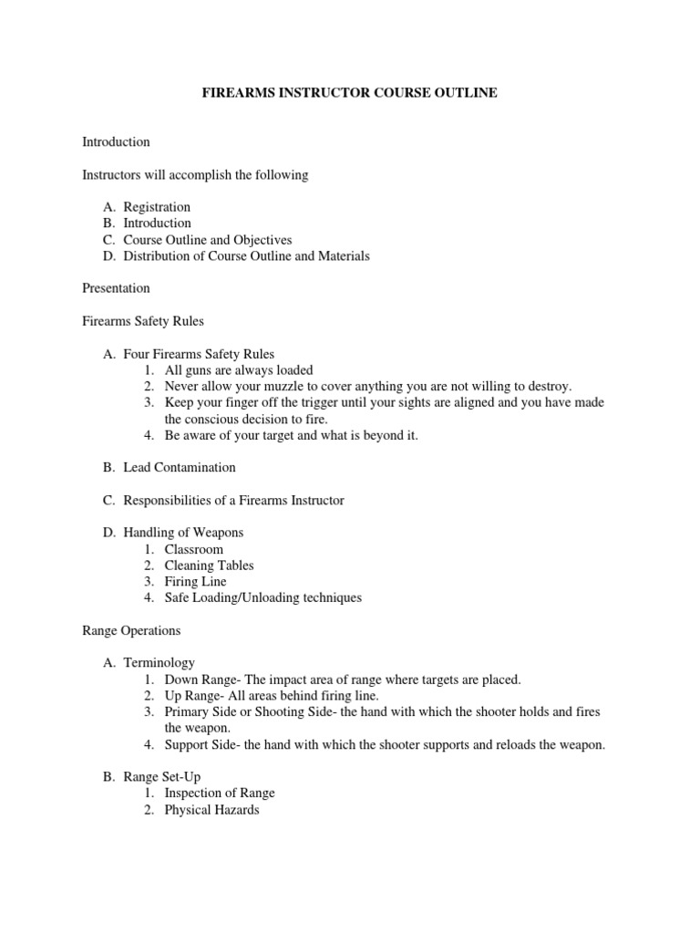 Firearms Instructor Course Outline | PDF | Firearms | Shotgun