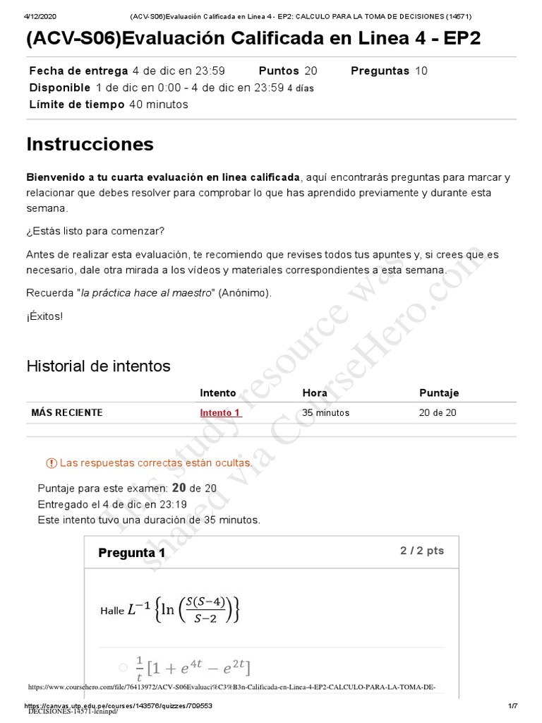 Acv s06 Evaluaci N Calificada en Linea 4 Ep2 Calculo para La Toma de Decisiones 14571 Lenin - PD ...