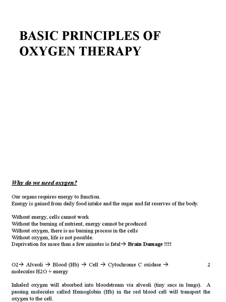 Principles of Oxygen Therapy Explained | PDF | Hypoxia (Medical ...