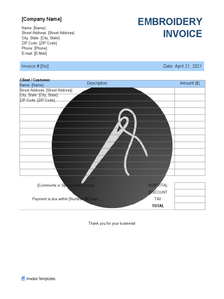 Embroidery Invoice Template | PDF