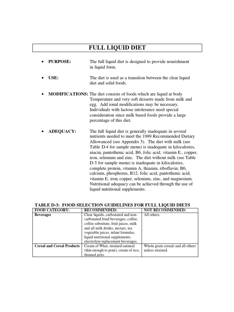 Full Liquid Diet | PDF | Juice | Diet & Nutrition