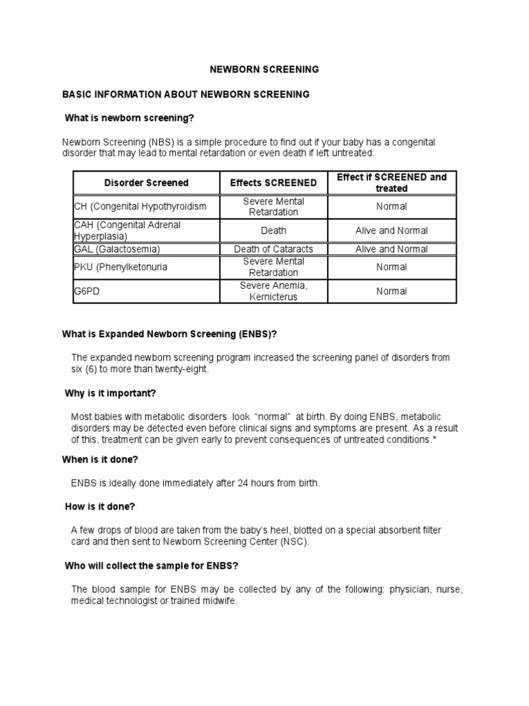 Newborn Screening | PDF | Medical Specialties | Clinical Medicine