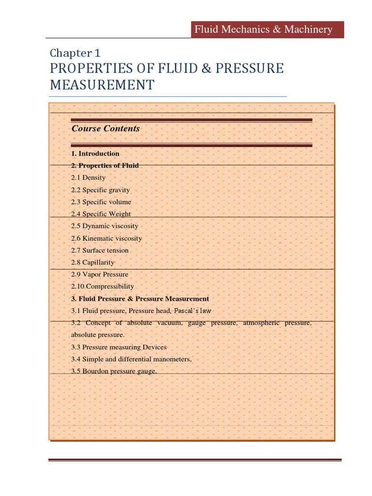 C1-Properties of Fluid and Pressure Measurement1 | PDF | Pressure ...