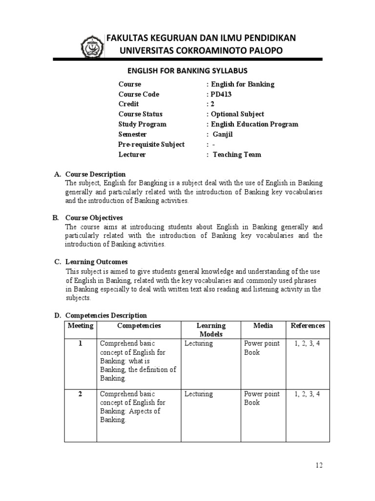 English For Banking Syllabus Course Engl | PDF | English Language ...