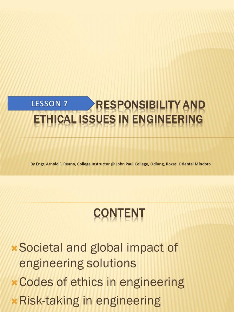 Lesson 8 Engineering Responsibility and Ethical Issues | PDF