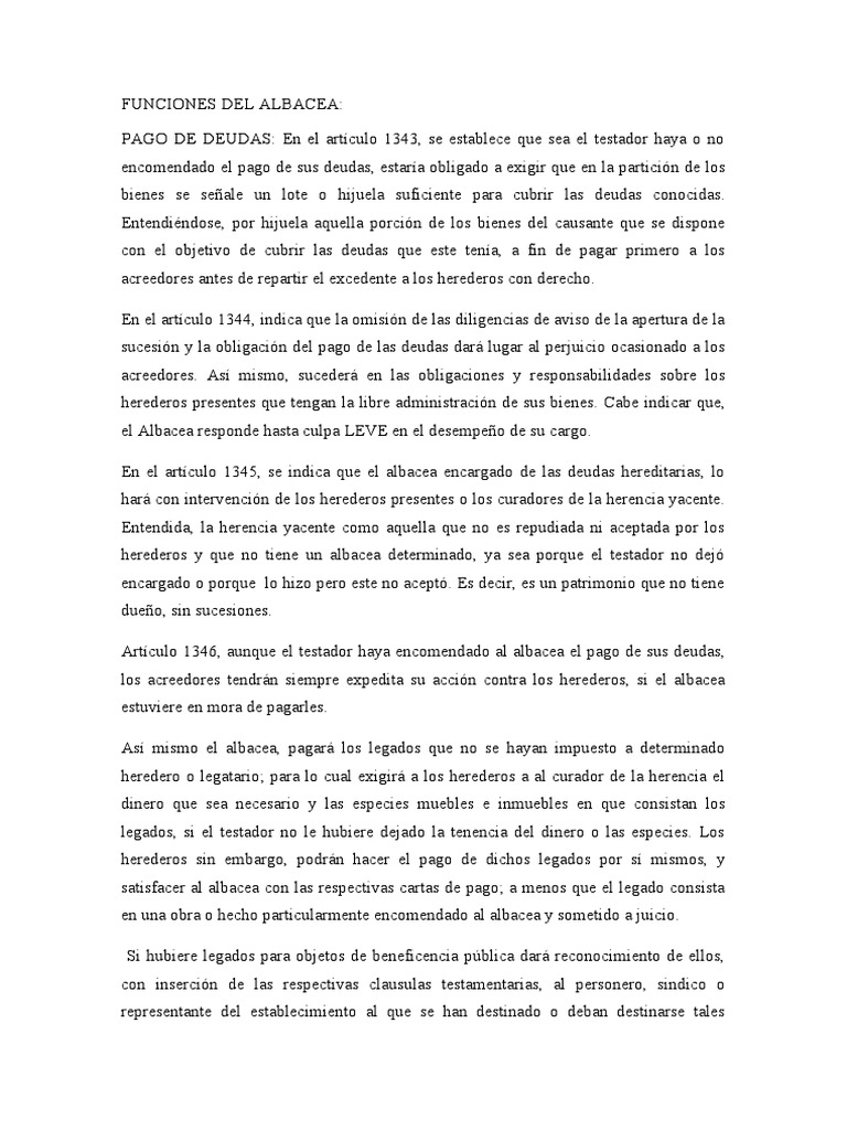 Funciones Del Albacea | PDF | Herencia | Pagos
