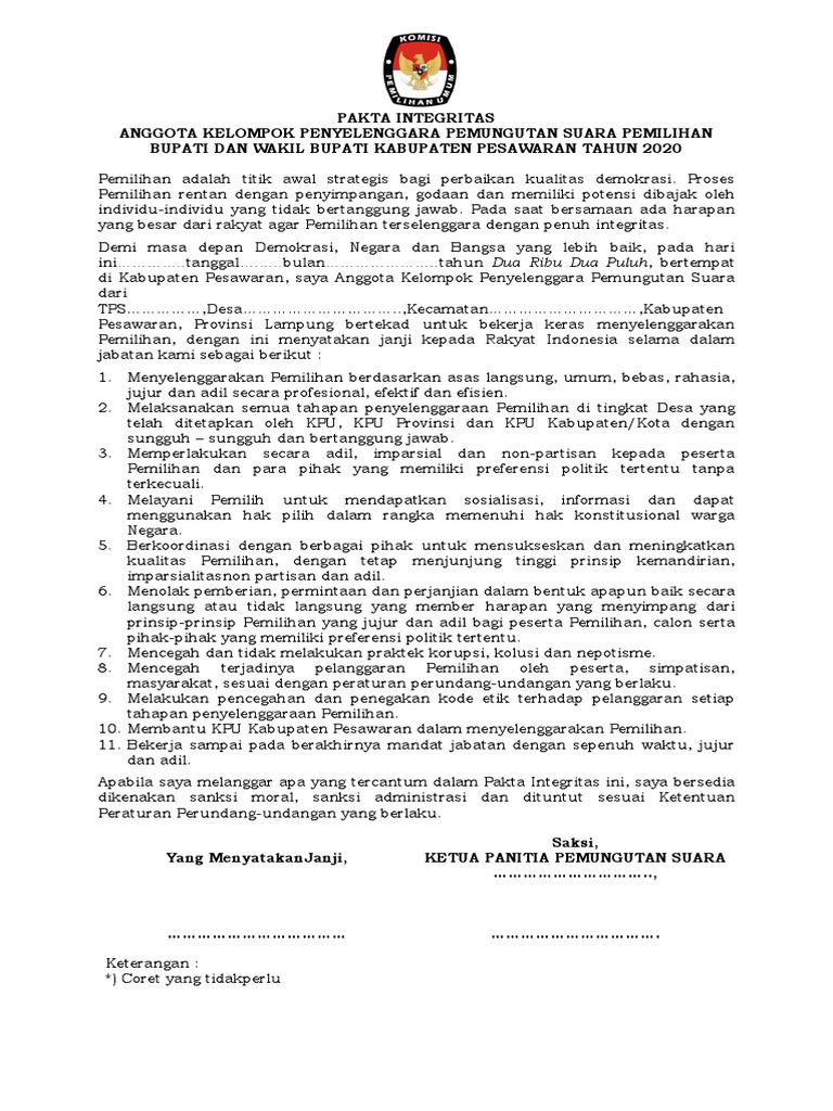 Pakta Integritas KPPS 1 | PDF