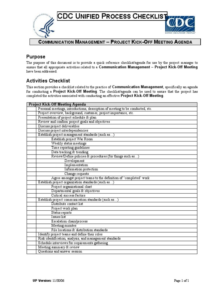 Project Kick-Off Meeting Agenda Checklist | PDF | Business