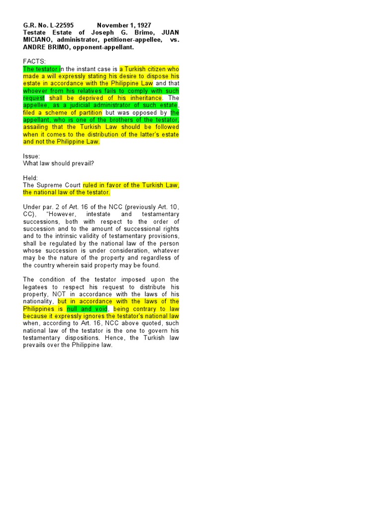 Conflicts Case Digest 9th Set | PDF | Will And Testament | Probate