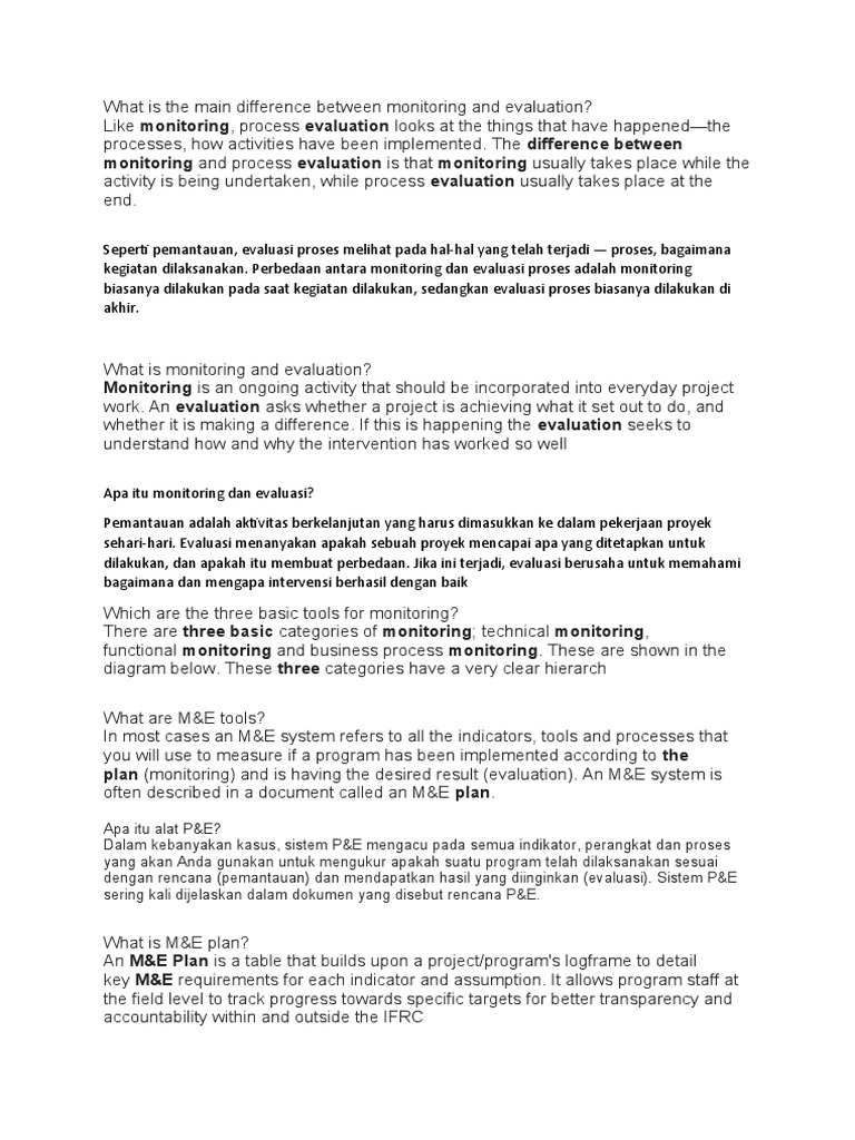 Monitoring vs Evaluation Explained | PDF | Monitoring And Evaluation | Evaluation