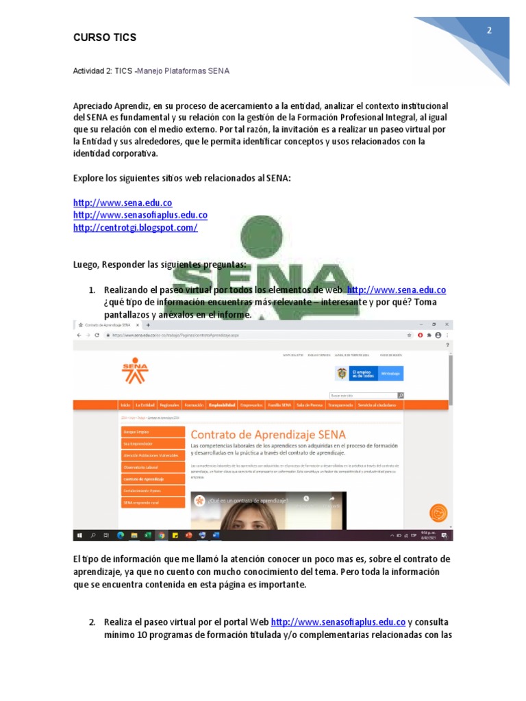 ACTIVIDAD 2 - TICS - Manejo Plataformas SENA | PDF