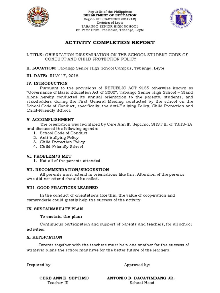 Acr Orientation Dissemination of Student Code of Conduct | PDF | Social ...