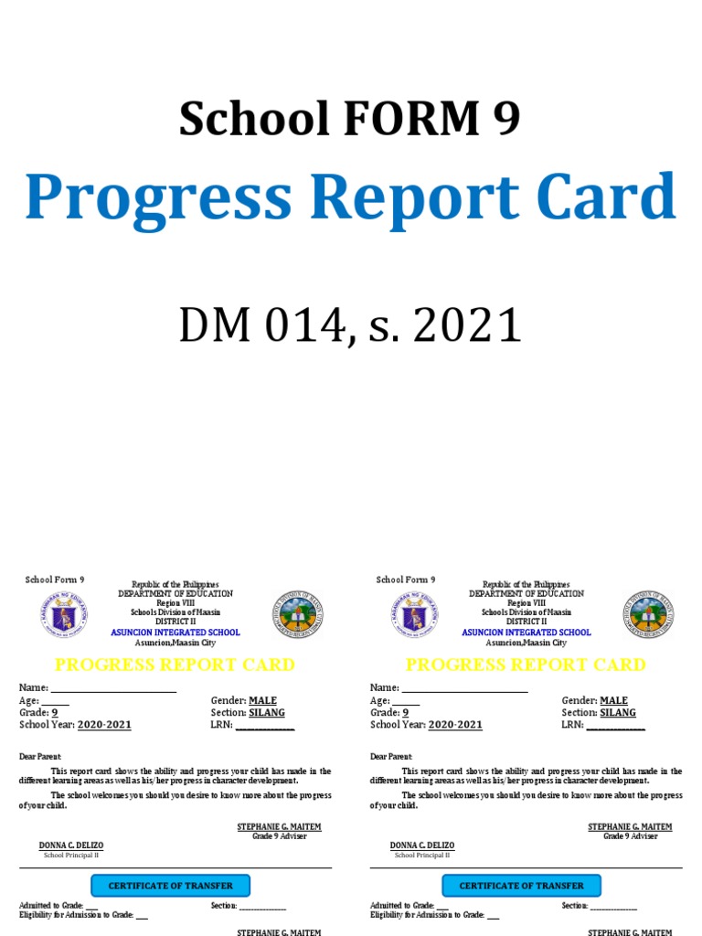 School FORM 9: Progress Report Card | Download Free PDF | Schools