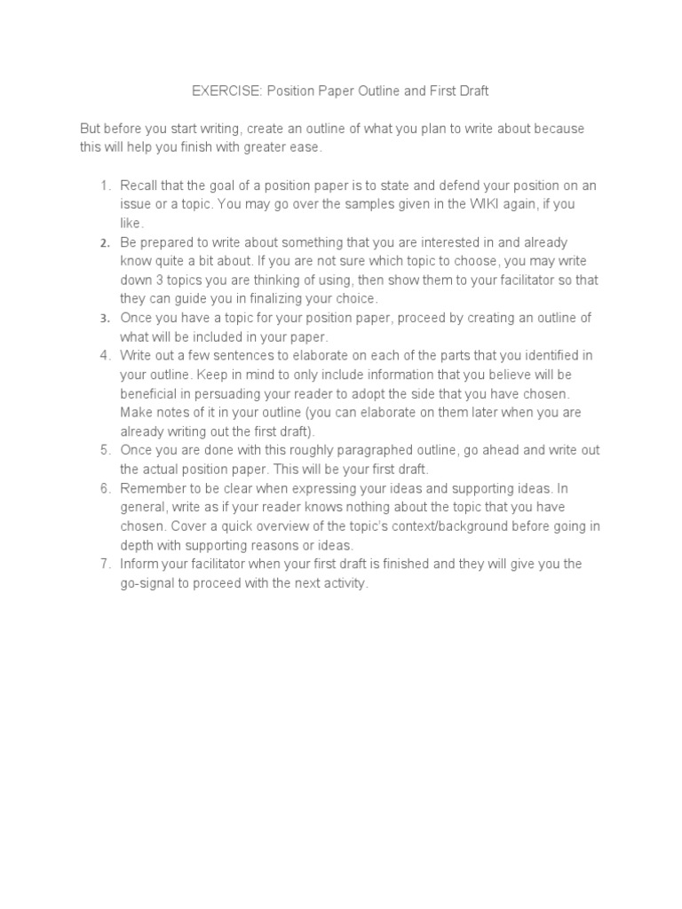 EXERCISE - Position Paper Outline and First Draft | PDF | Career & Growth