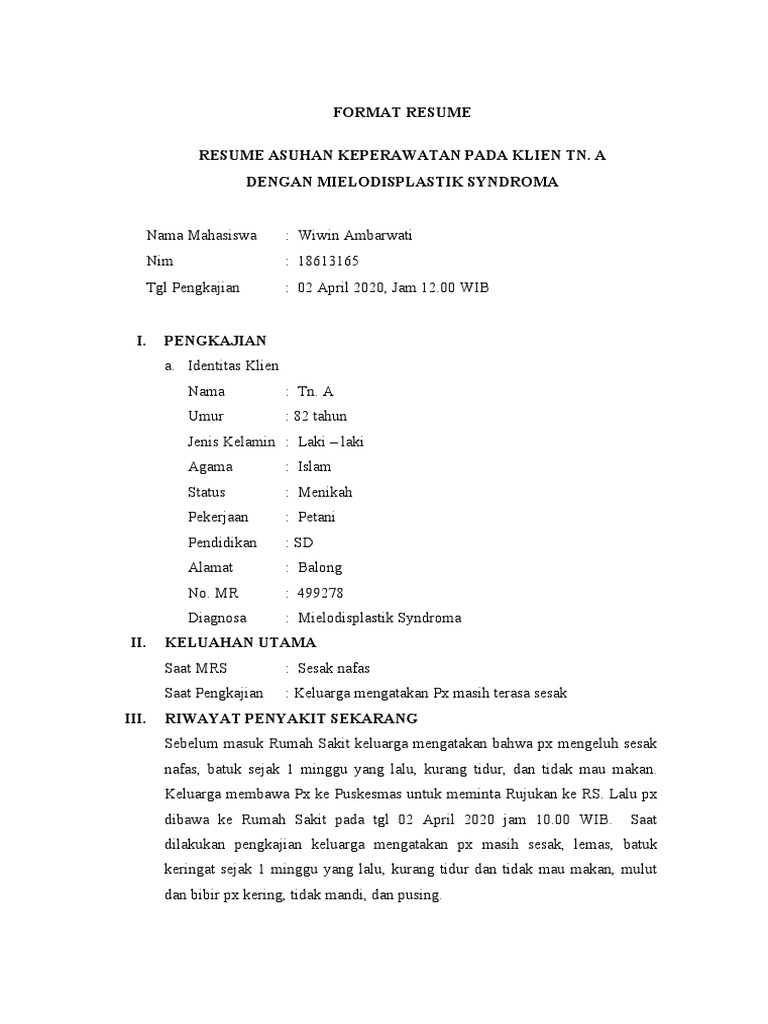 Resume Askep Myelodisplastic Syndrome (MDS) | PDF