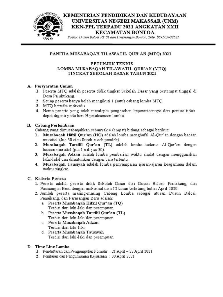 Juknis MTQ Kecamatan | PDF | Sains & Matematika