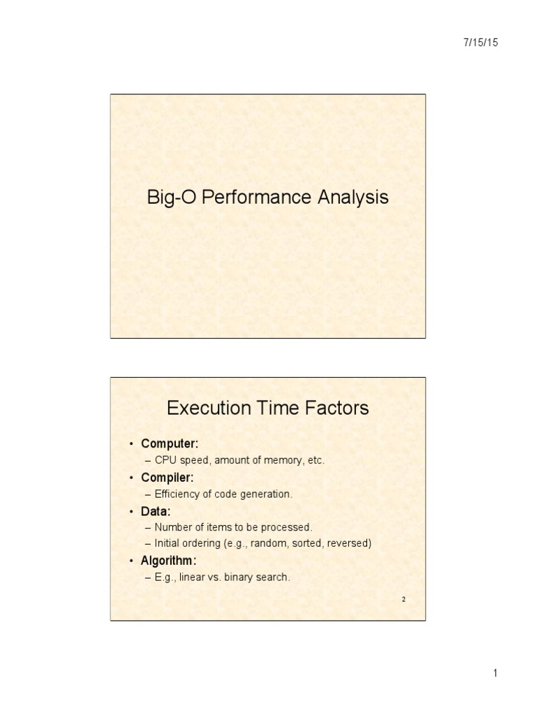 Big-O Performance Analysis: - Computer: - Compiler: - Data | PDF | Time Complexity | Function ...