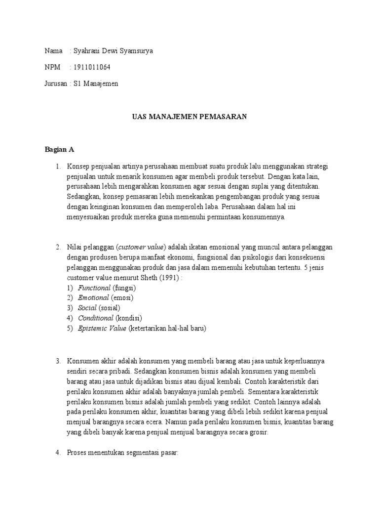 UAS Manajemen Pemasaran | PDF