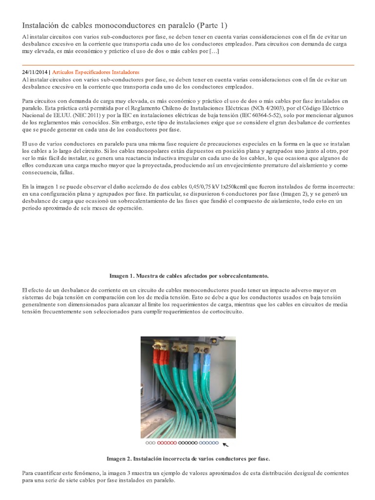 Instalación de Cables Monoconductores en Paralelo (Parte 1) - Cables ...