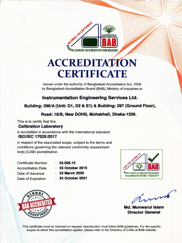 Accreditation Certificate ISO-IEC 17025-2017 | PDF