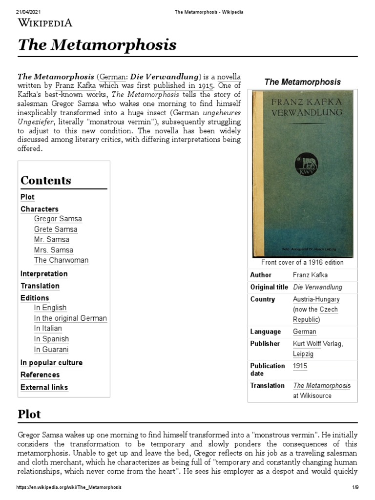 The Metamorphosis - Wikipedia | PDF | The Metamorphosis