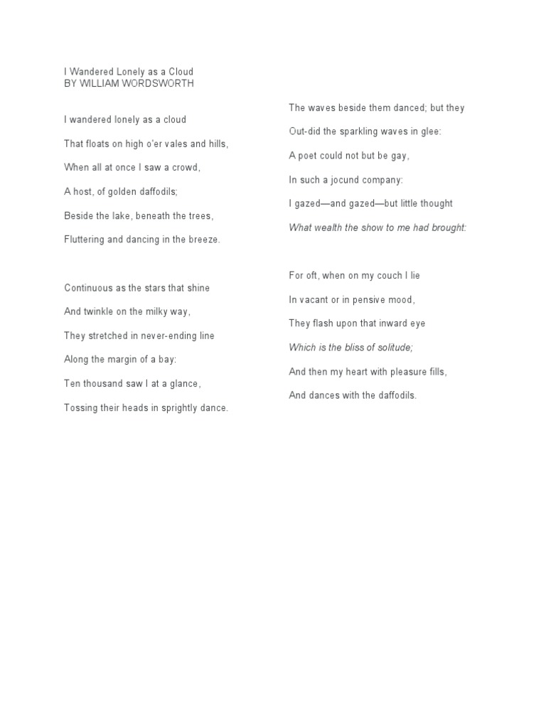 I Wandered Lonely As A Cloud - LEEKALOKMIDTERMQUIZ | PDF | Poetry