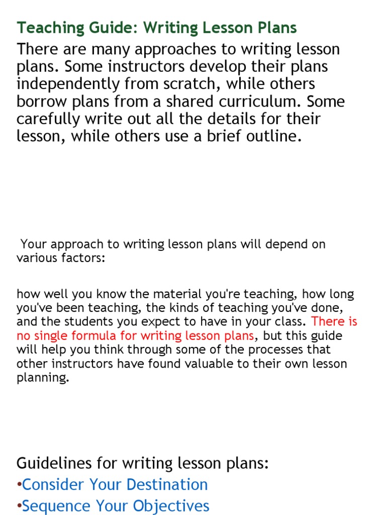 Teaching Guide: Writing Lesson Plans | PDF | Lesson Plan | Educational ...