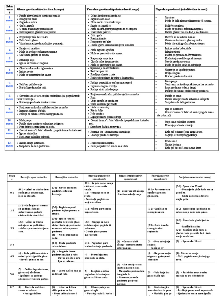 Bebin Uzrast-Razvojna Mapa | PDF
