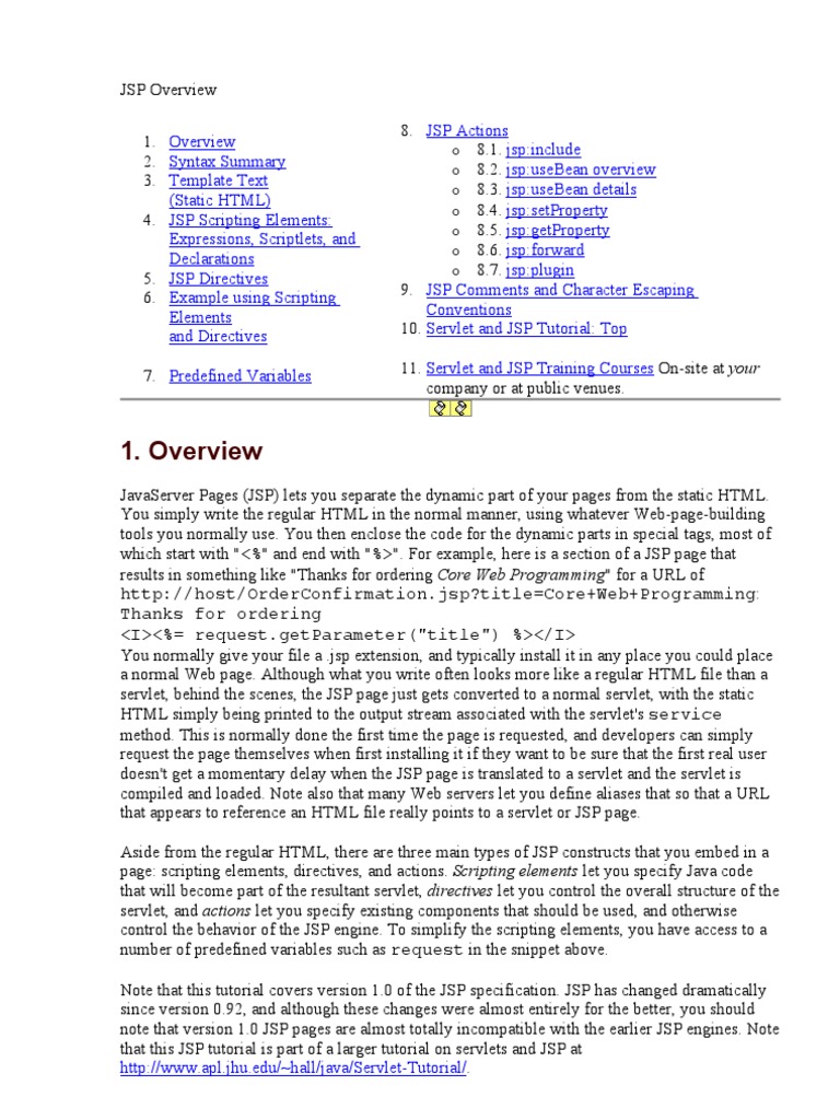 Overview: o o o o o o o | PDF | Java Server Pages | Java Servlet