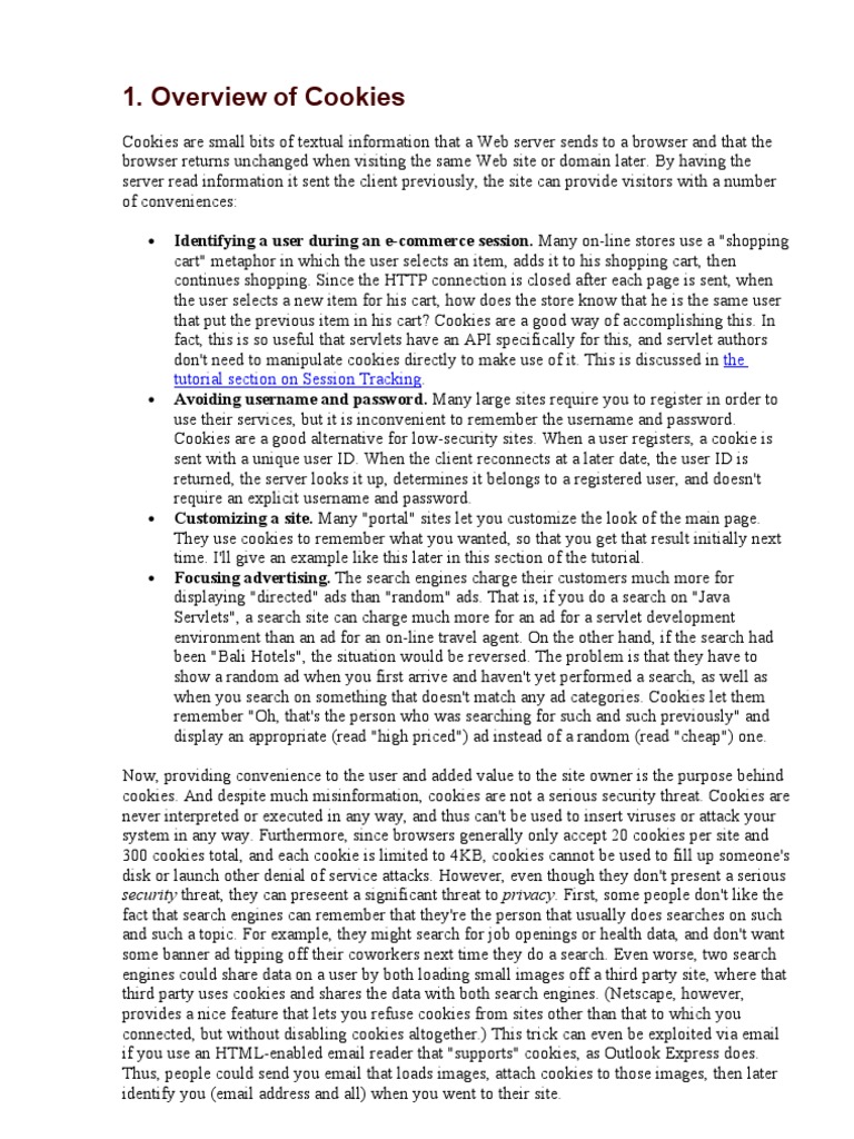 Overview of Cookies | PDF | Http Cookie | Java Servlet