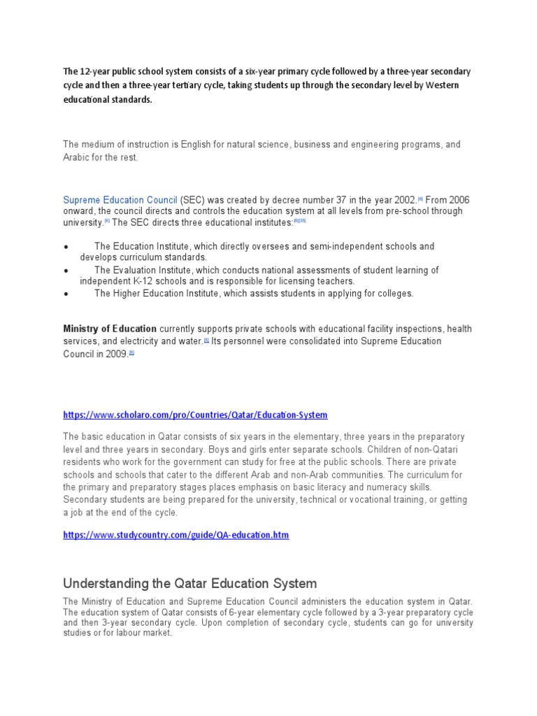 Understanding The Qatar Education System | PDF | Educational Stages ...