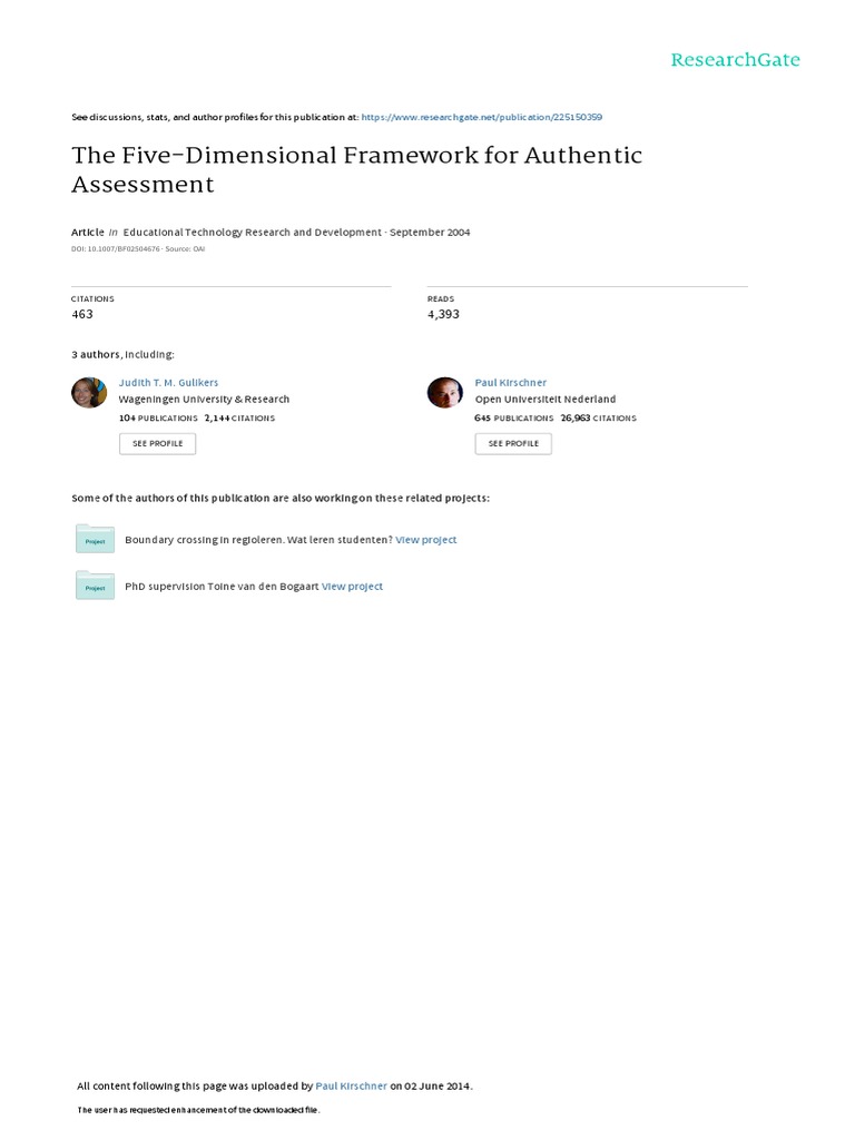 The Five-Dimensional Framework For Authentic Assessment: Educational ...