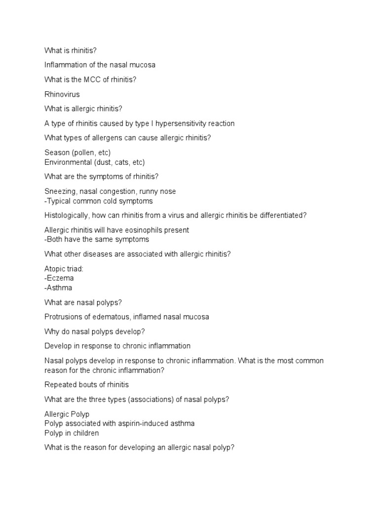 Allergic Rhinitis Board Questions | PDF