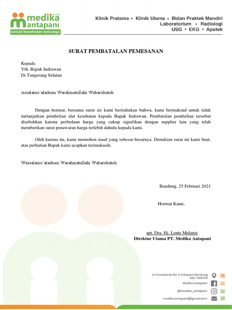 Surat Pembatalan Pemesanan Pdf