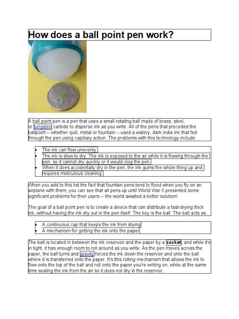 How Does A Ball Point Pen Work | PDF | Pen | Ink