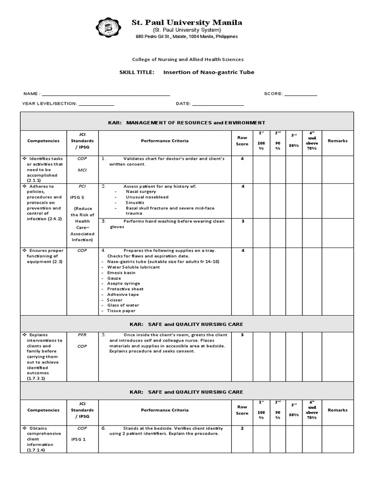 NGT & Ostomy Checklist | PDF | Clinical Medicine | Medical Specialties