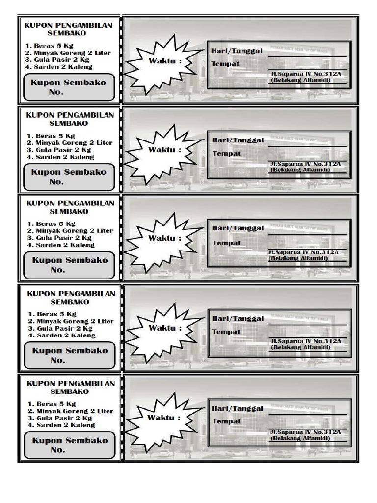 Kupon Pengambilan Sembako | PDF